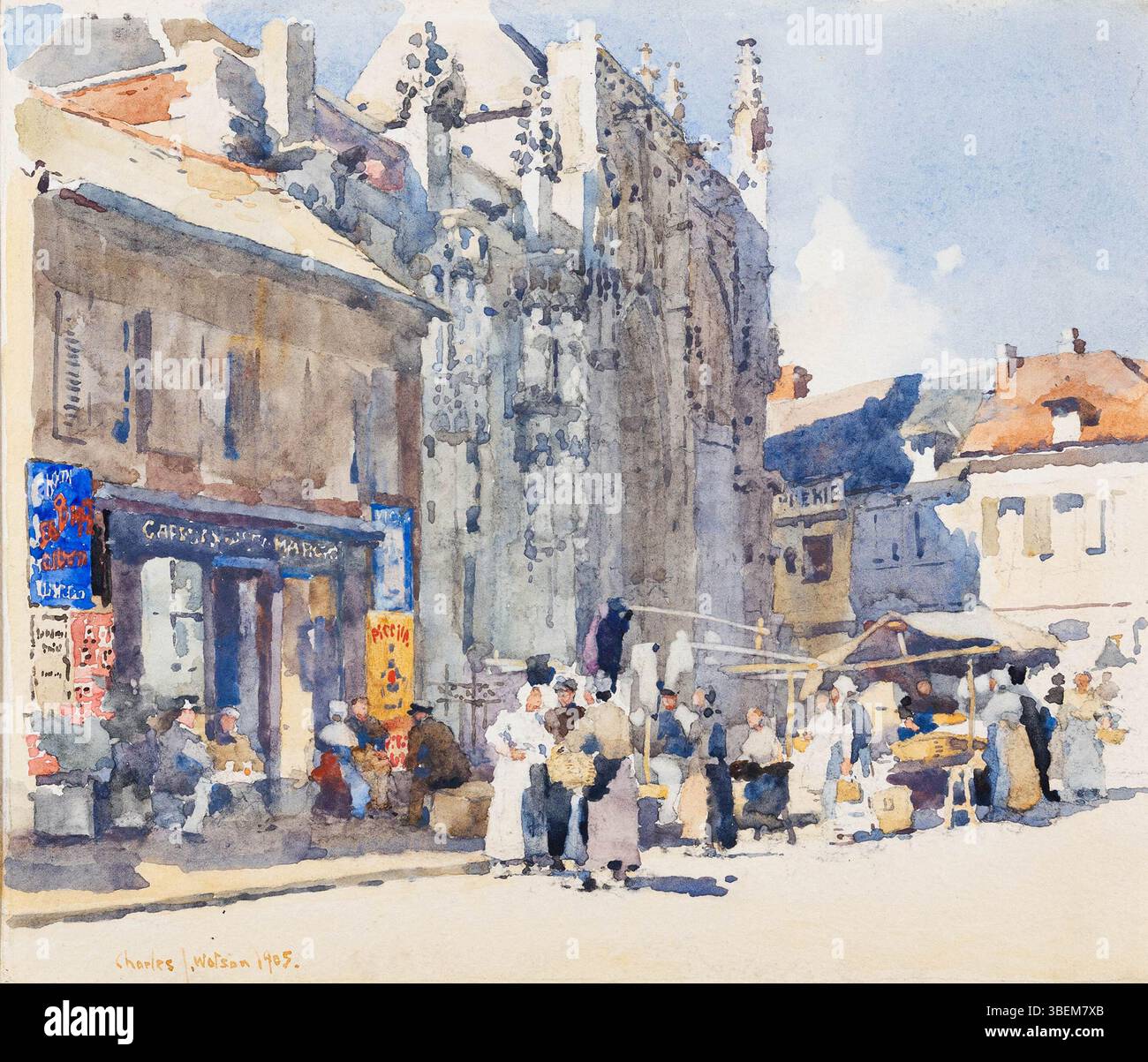 This watercolour by Charles John Watson, circa 1890, depicts a street ...