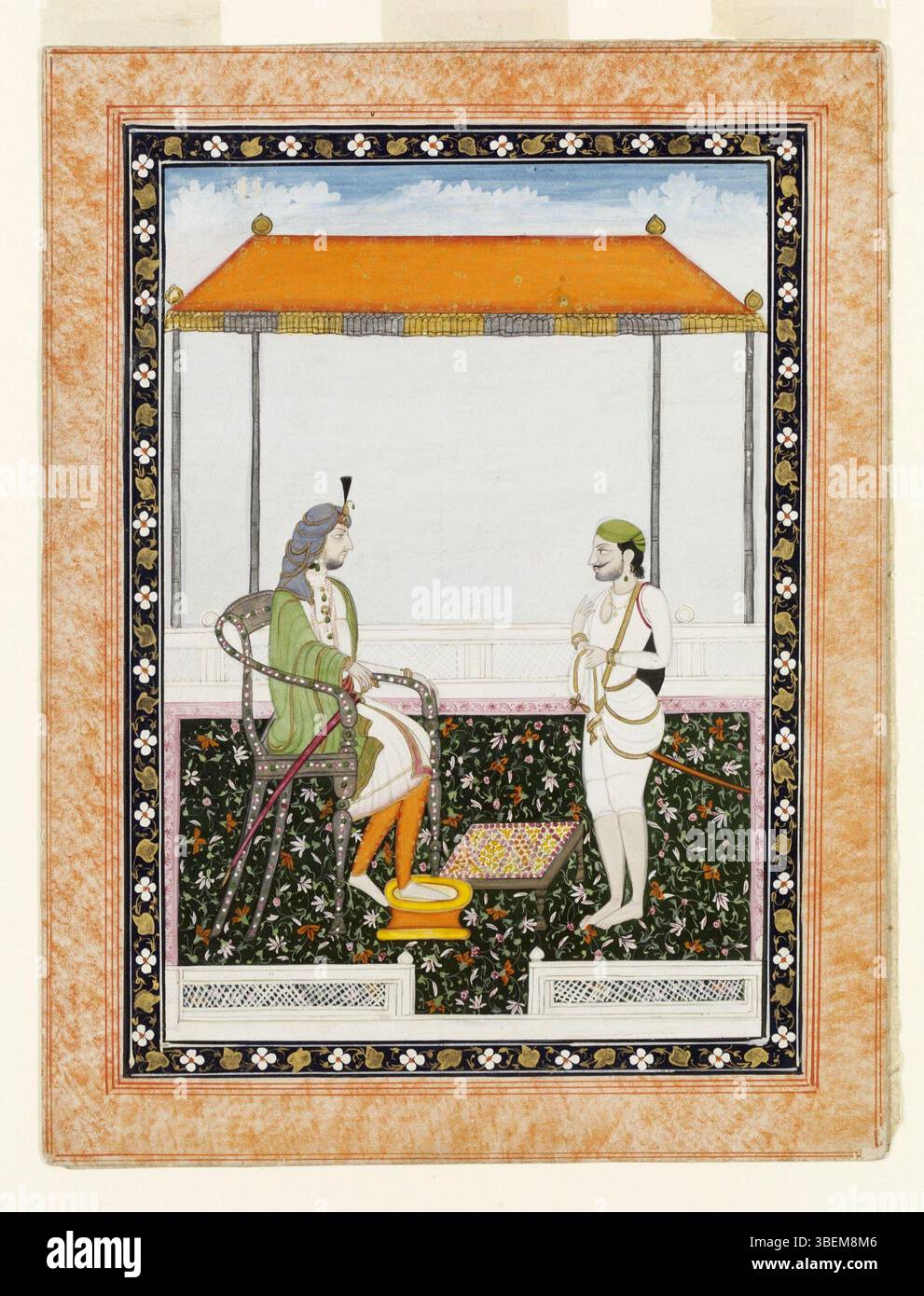 This painting depicts Raja Hira Singh seated on a western-style chair ...