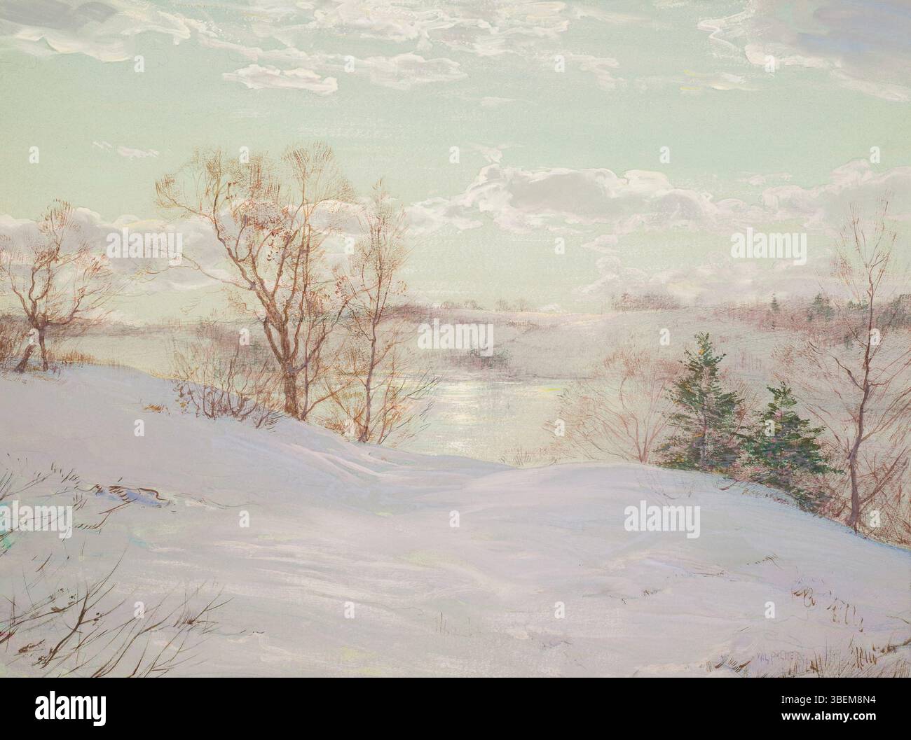 'The Frozen Pond' by Walter Launt Palmer (1854–1932) depicts a serene ...
