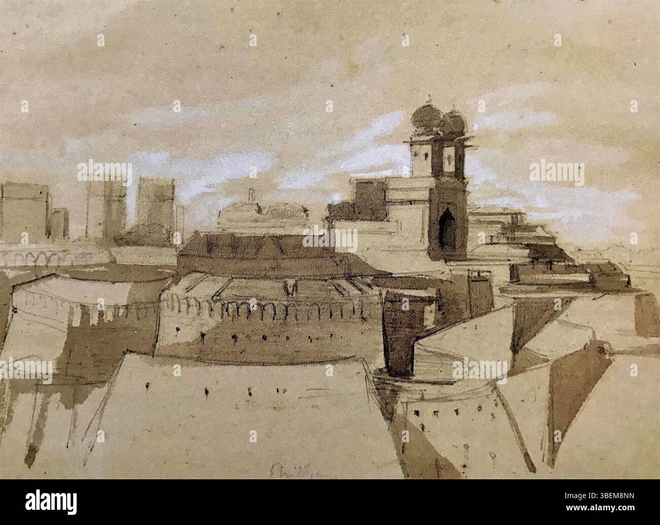 Watercolour from 1860 by Charlotte Canning depicting Phillaur Fort on ...