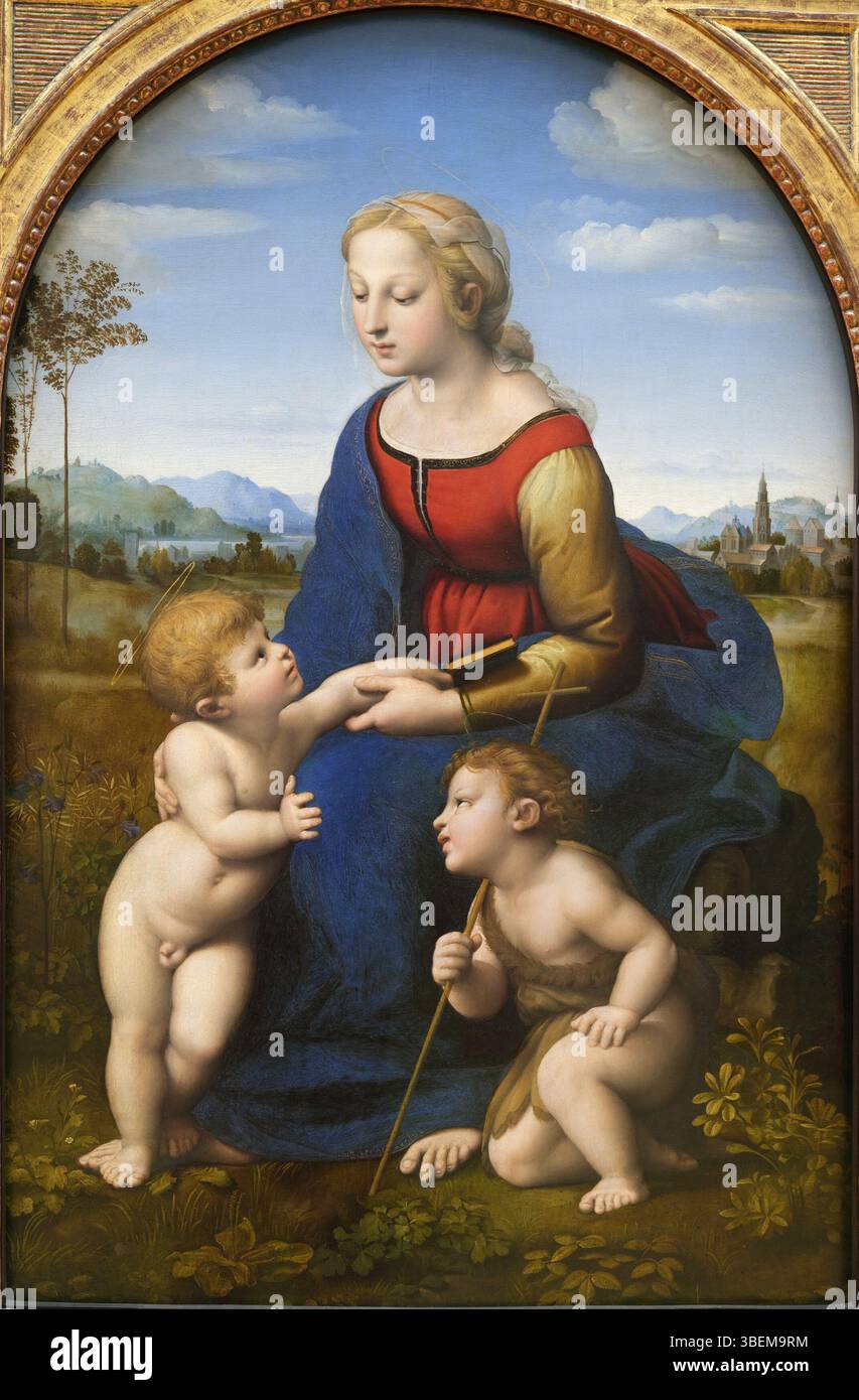Raphael’s *Madonna with Child and St. John*, painted circa 1507, is a ...