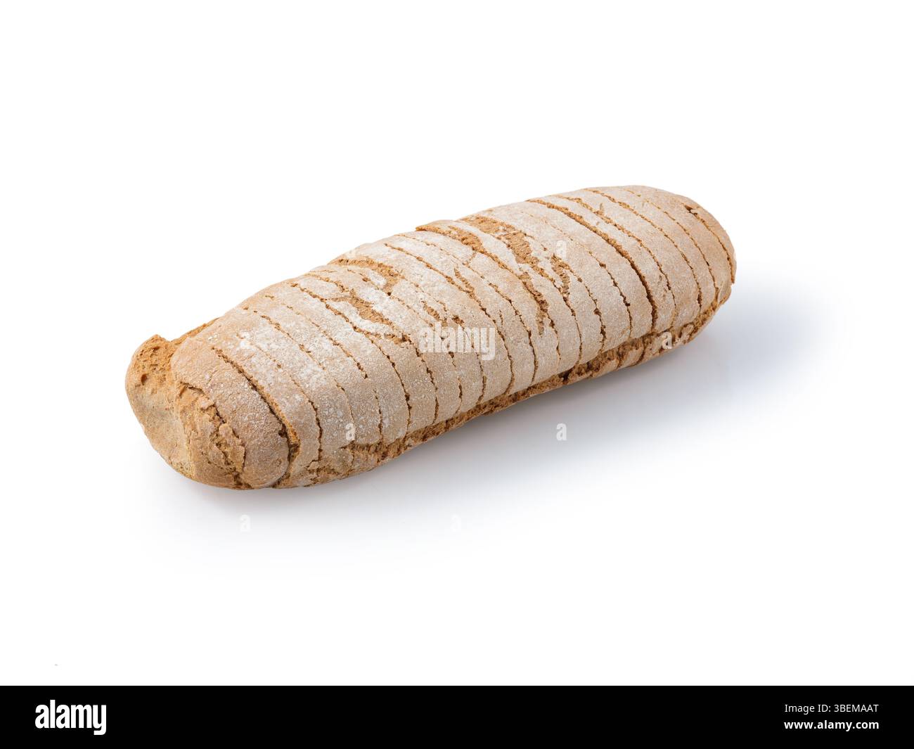 Freshly baked sliced rye bread loaf isolated on a white background ...