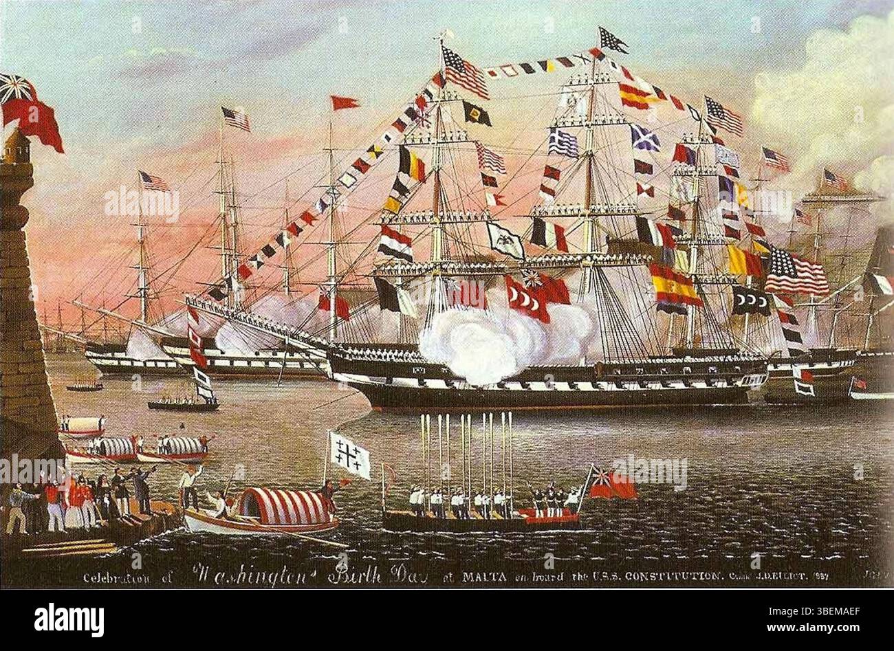 This painting by James G. Evans depicts the USS Constitution during ...