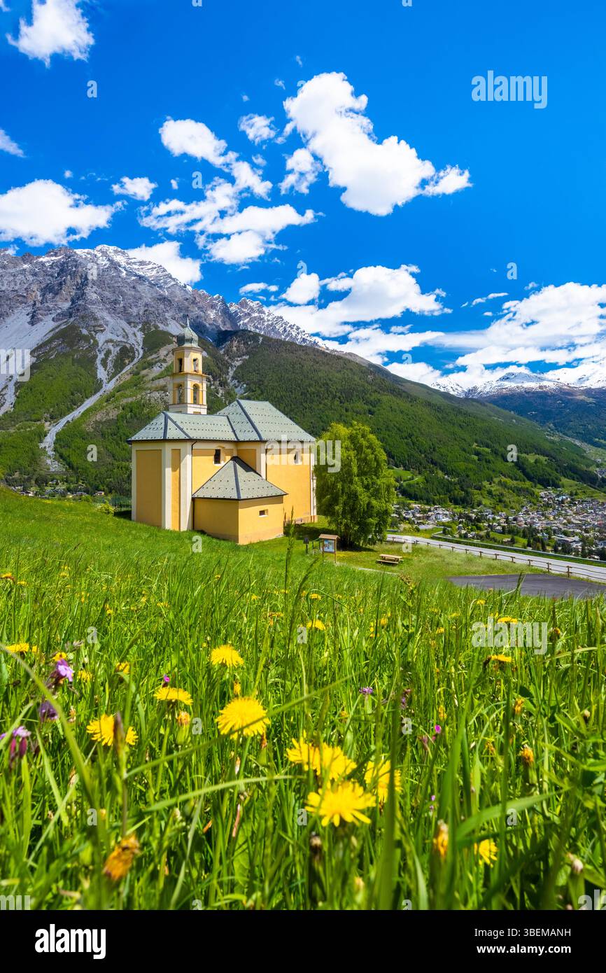 Spring view blooming near the church of Madonna di Oga overlooking ...