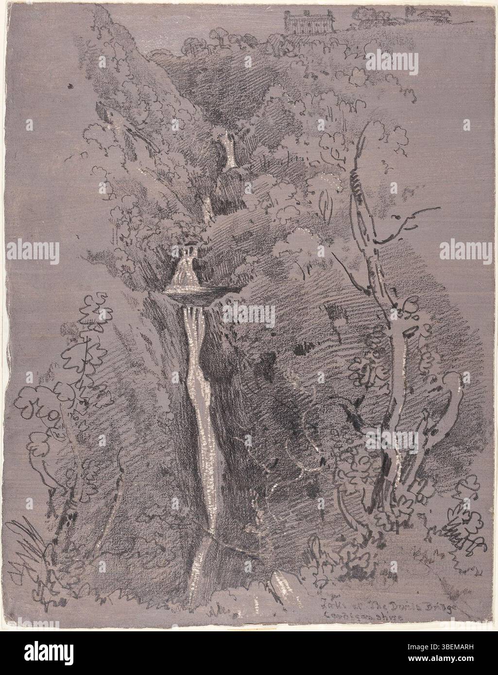 This artwork by Thomas Tudor, *Falls at the Devil's Bridge*, features a ...