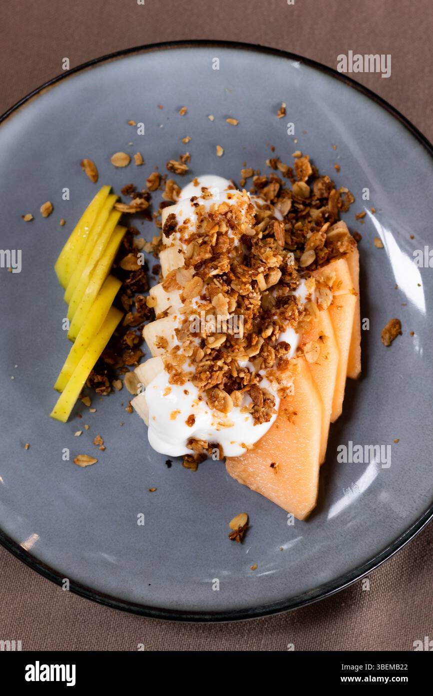 Close-up top view shot of a beautifully presented Mexican dessert ...