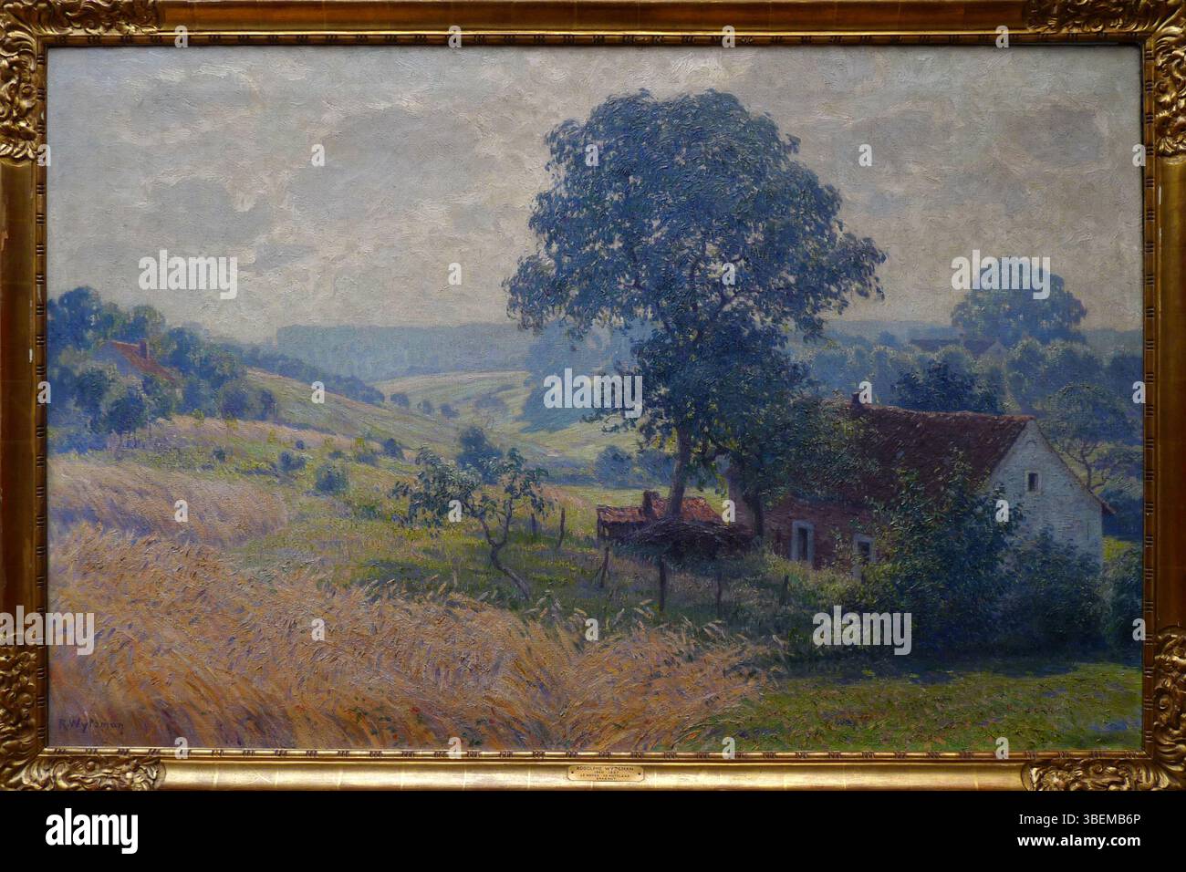 A landscape painting by Rodolphe Wytsman, titled 'Le noyer,' showing a ...
