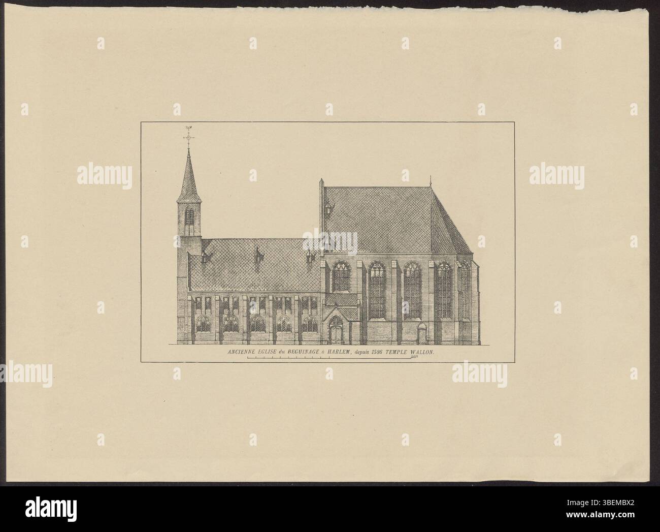 Architectural side elevation of the Walloon Church in Haarlem, showing ...