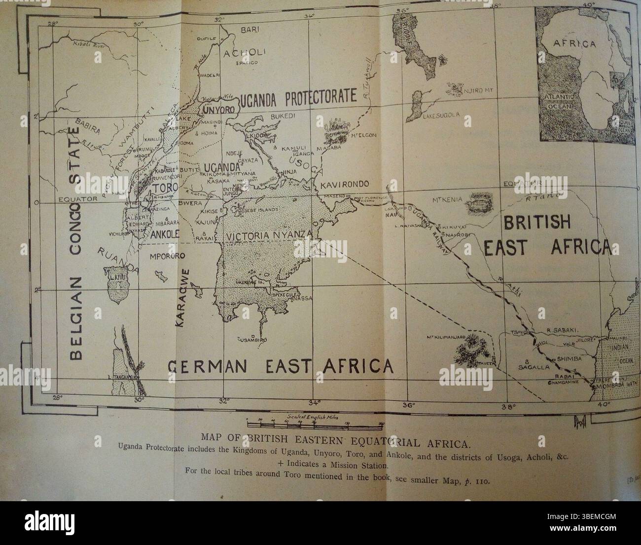 The 1908 map of British Eastern Equatorial Africa shows the Uganda ...