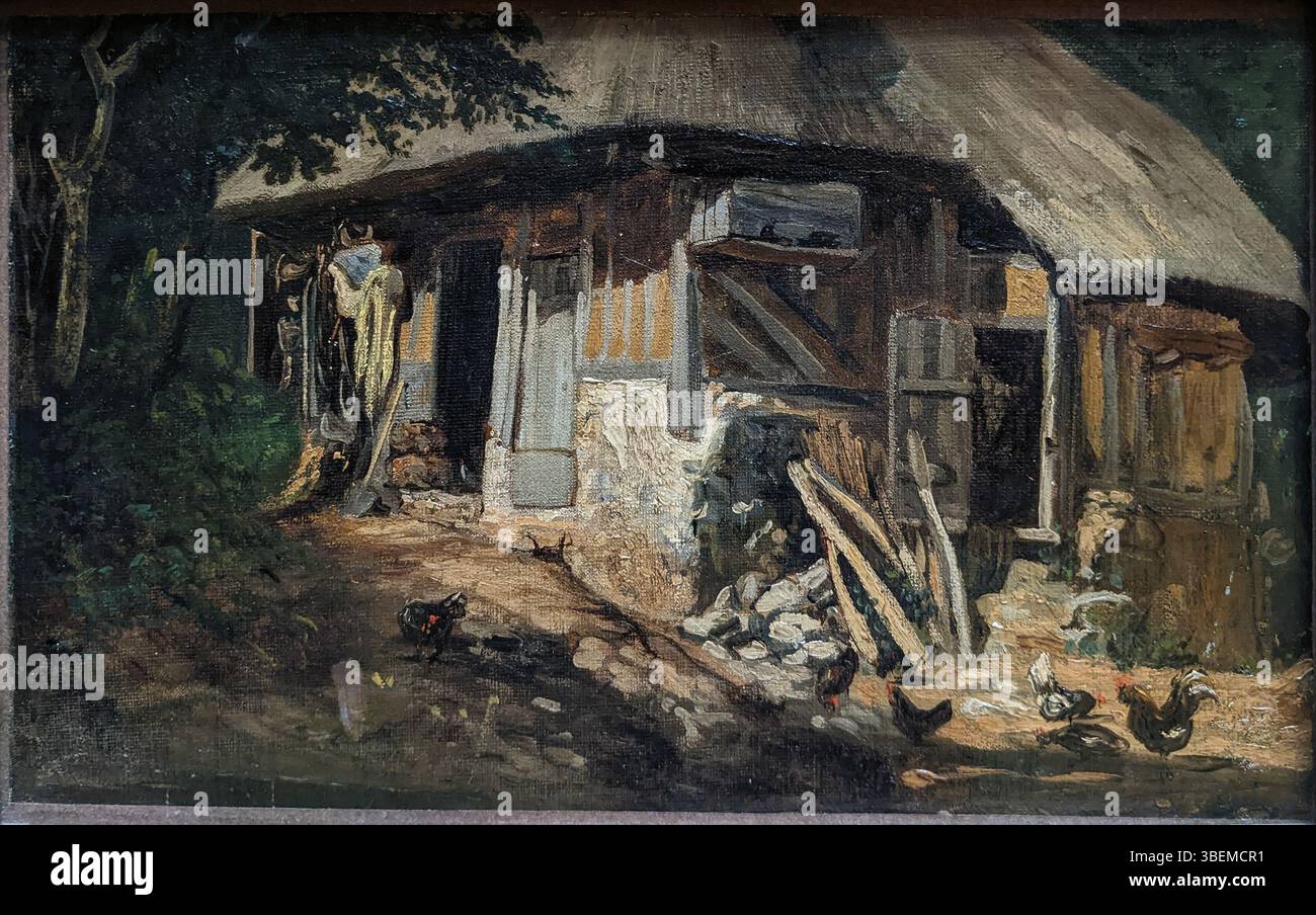 Painting by Paul Huet from 1861 depicting a traditional thatched ...