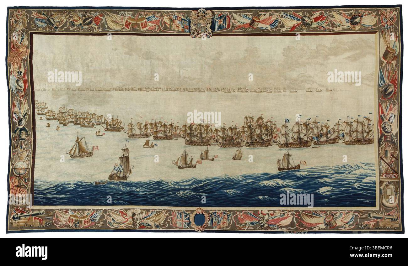 The tapestry titled 'The Fleets Drawn Up for Battle', designed by ...