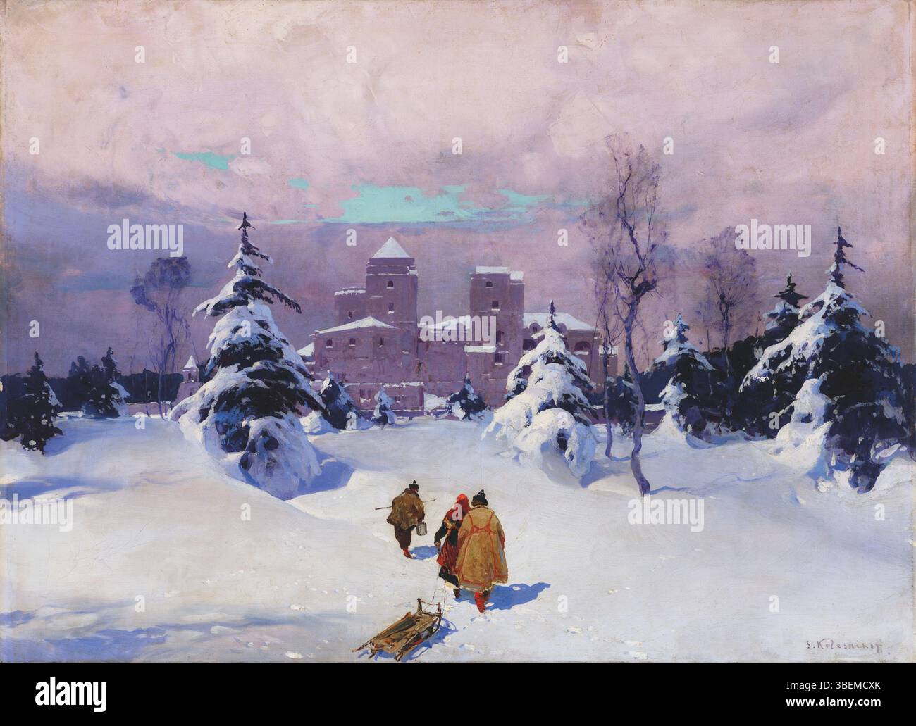 A painting by Stepan Kolesnikoff titled 'Fortress in the Snow ...