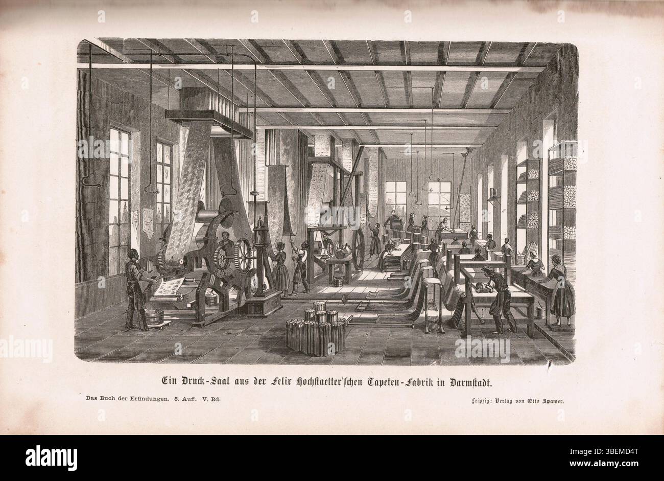 This woodcut from 1867 depicts a wallpaper printing press at the Felix ...