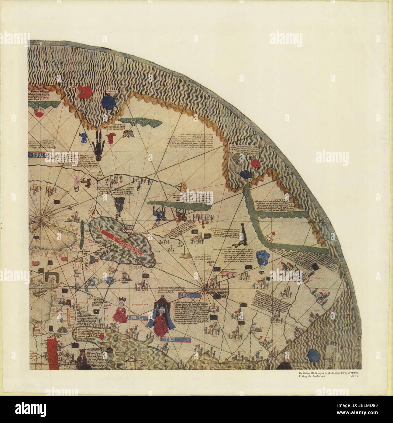 The Catalan-Estense World Map, created between 1450 and 1460, is a ...