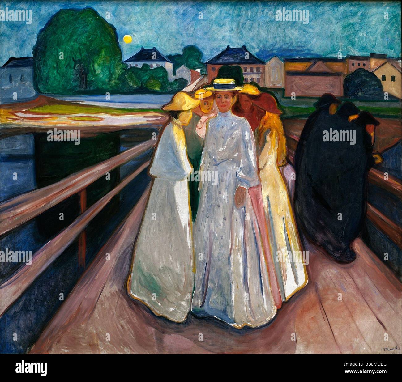 'On the Bridge' by Edvard Munch, painted in 1903, features figures on a ...