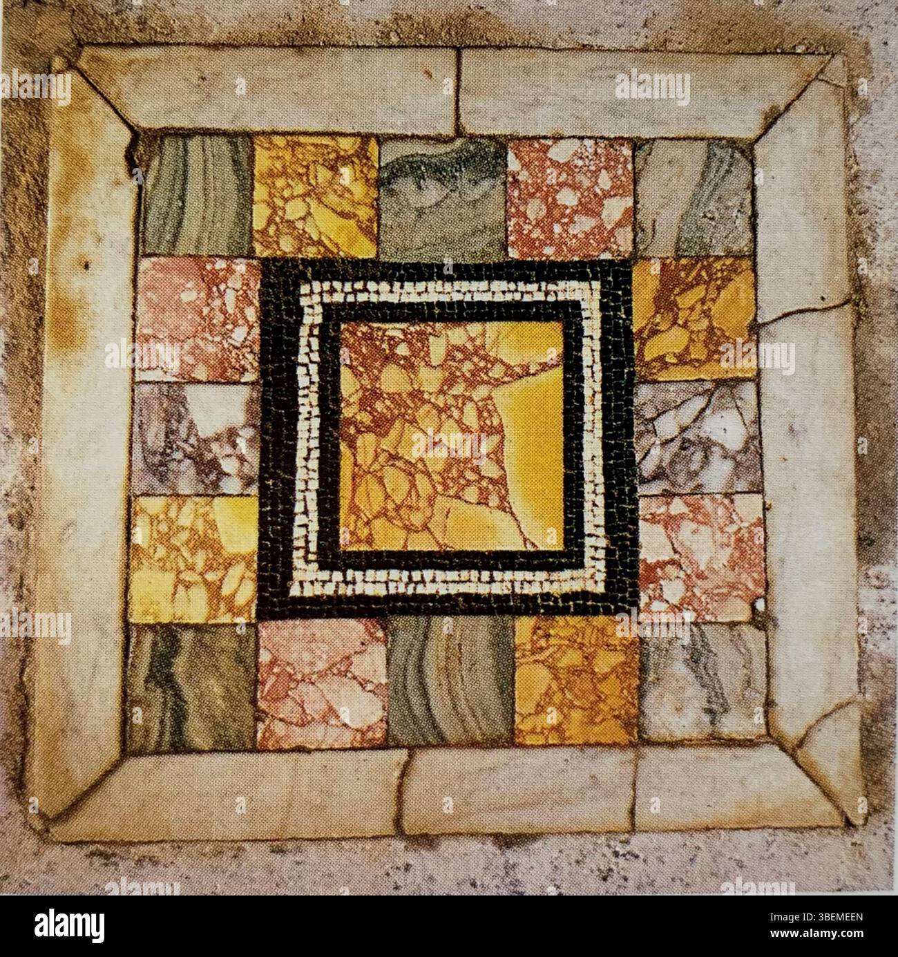 This floor mosaic with embedded opus sectile from Room E of the House ...