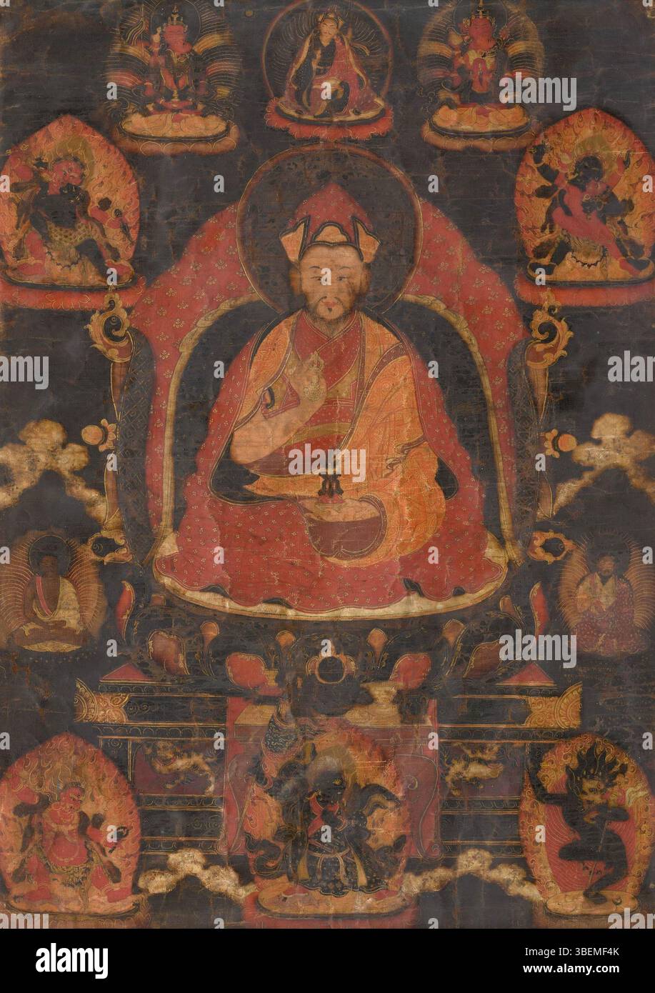 This 18th-century Thangka shows a high Lama seated on a lotus throne ...