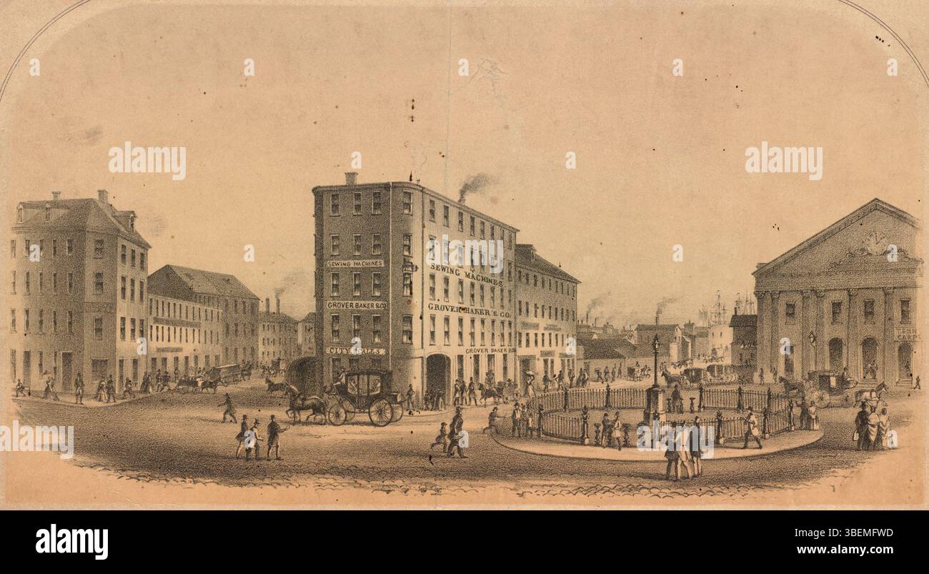 Mid-19th century lithograph by J. H. Bufford showing Haymarket Square ...