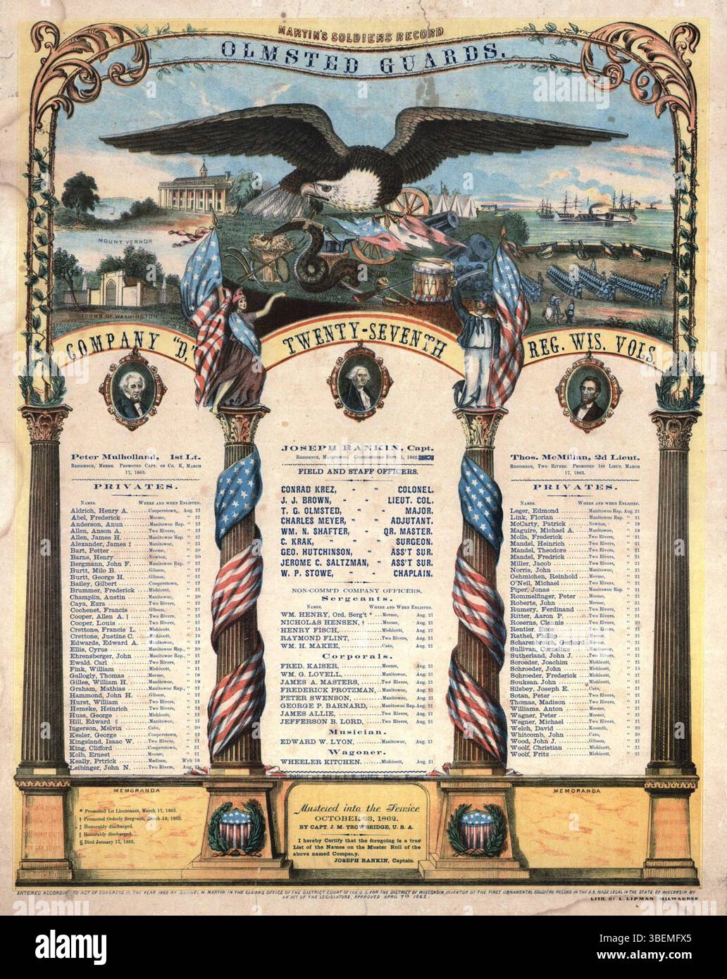 The broadside from 1862 commemorates the Olmsted Guards, Company D of ...
