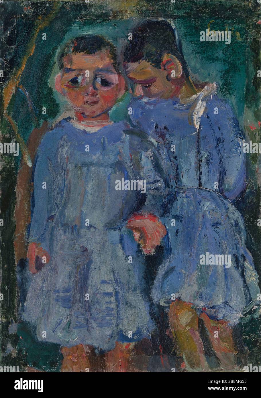 Painting titled 'Deux enfants' by Chaïm Soutine, circa 1937, depicting ...