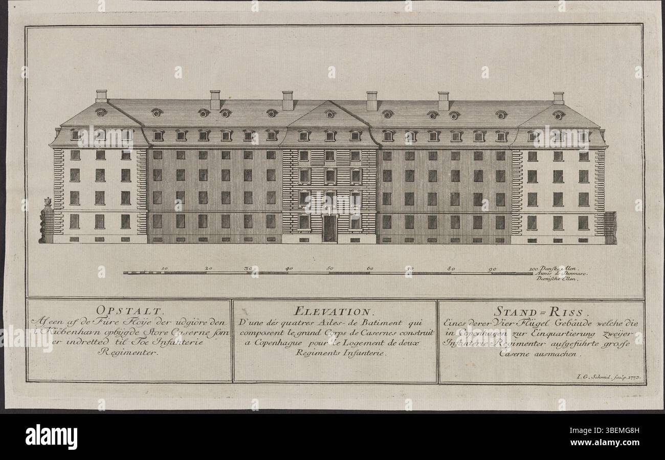 The 'Sølvgade Barracks' image, drawn by Johan Georg Schmid in 1773 ...