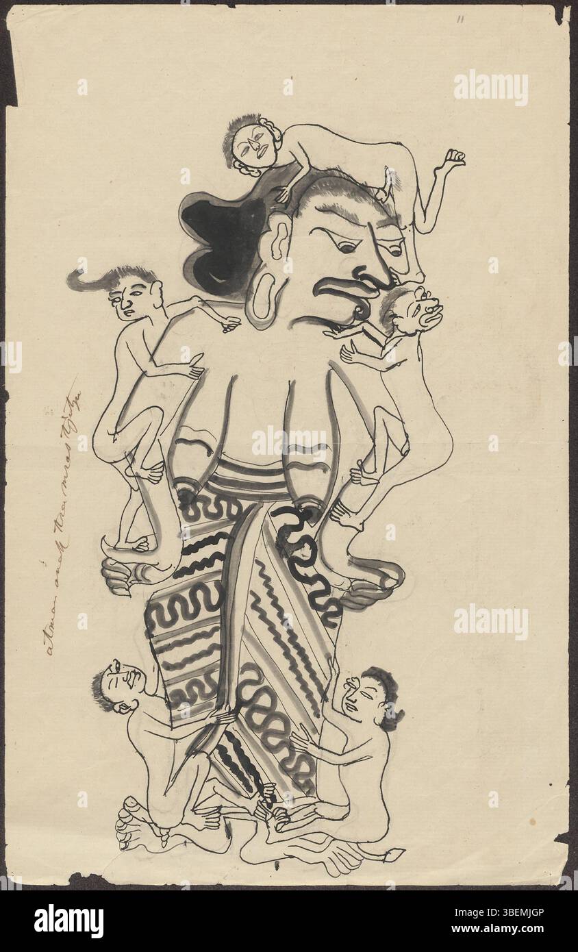 This 1882 Balinese manuscript drawing portrays a woman in hell being ...