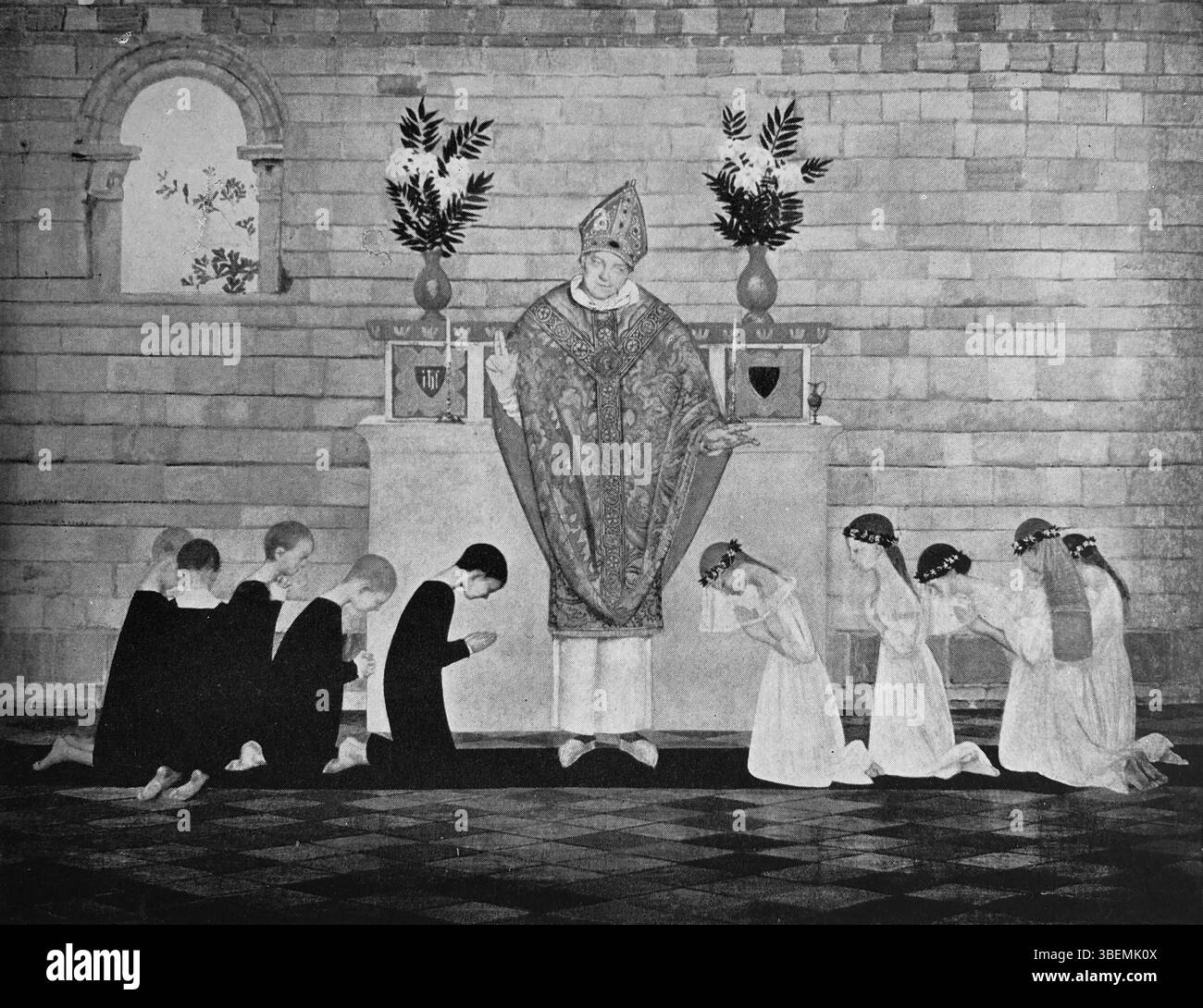 Charles Sims’ 1917 work *The Seven Sacraments: Confirmation* depicts ...