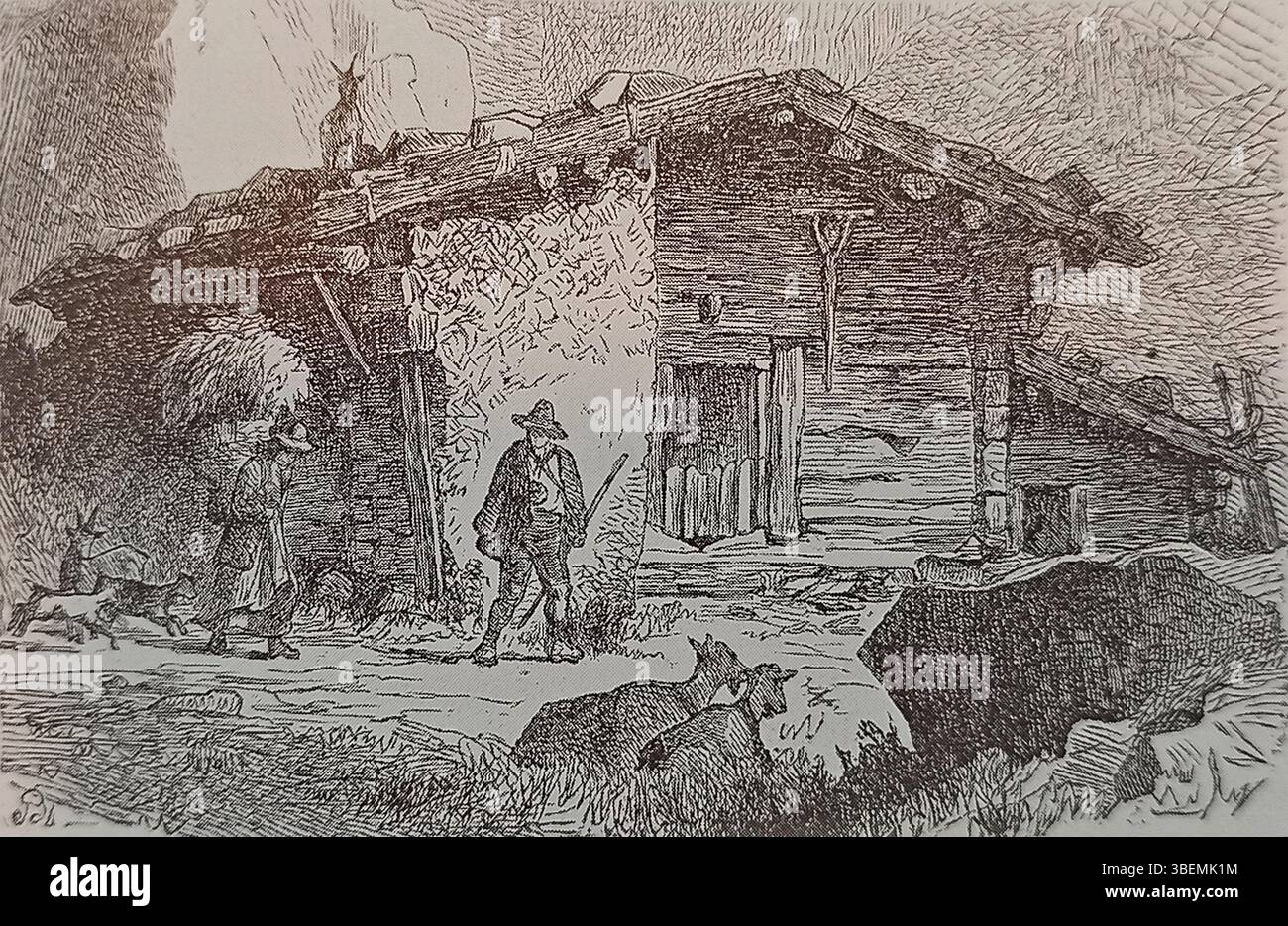 Wood engraving dated 1 January 1873 depicting the Sennhütte alpine hut ...