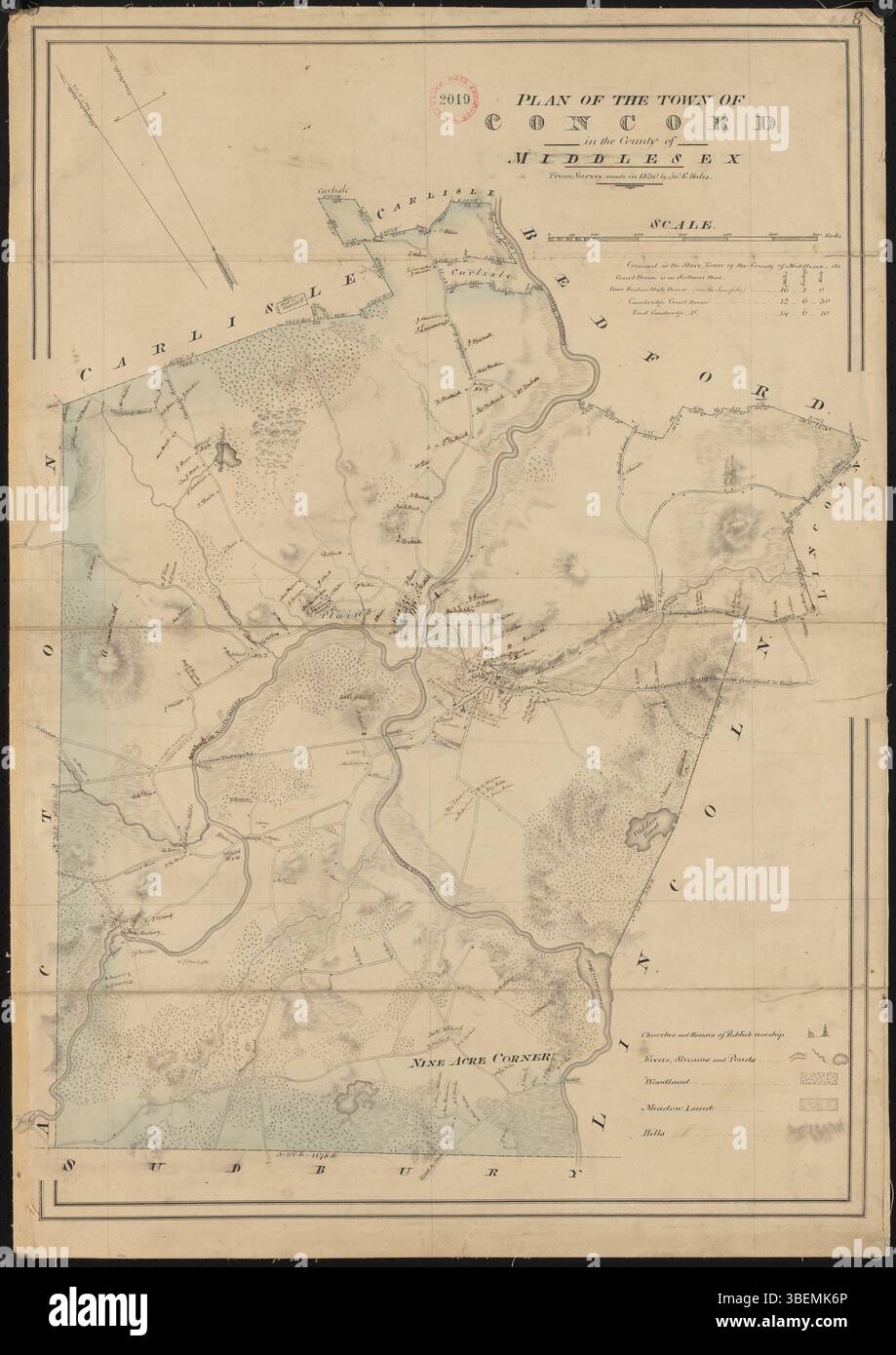 This 1830 map of Concord, Massachusetts, created by John G. Hales ...