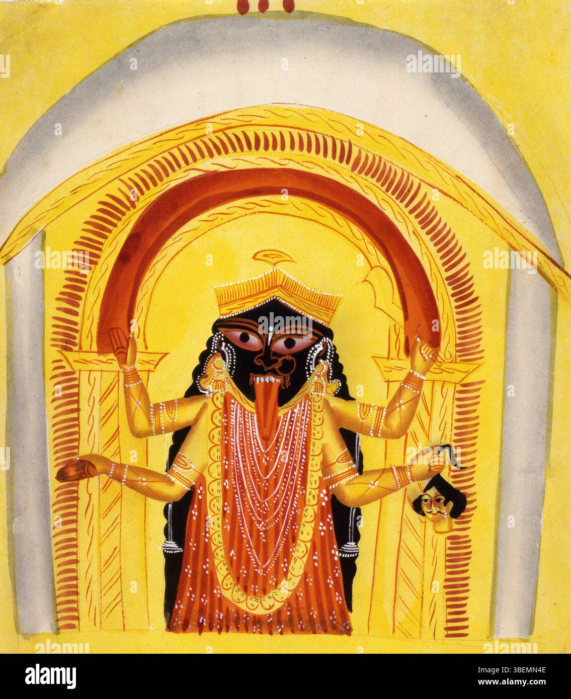 A late 19th-century painting of the goddess Kali in the Kalighat style ...