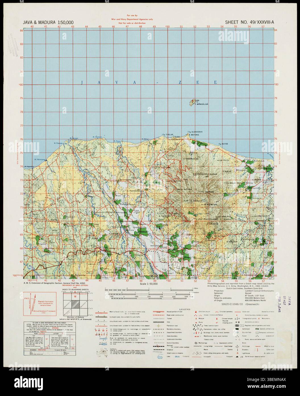 This map shows the topography of Java and Madura islands at a 1:50,000 ...