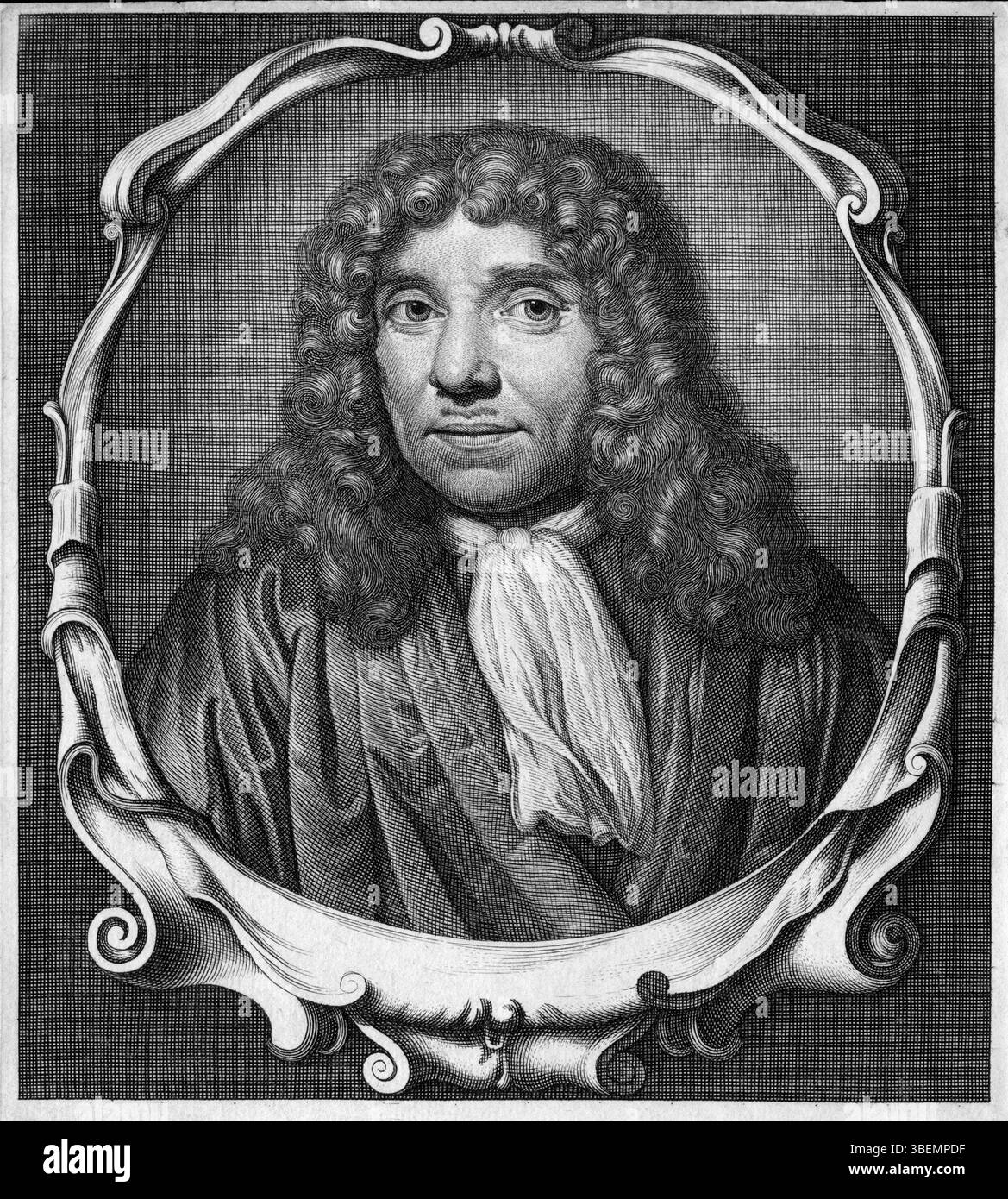 An engraved portrait of Antoni van Leeuwenhoek, based on a painting by ...