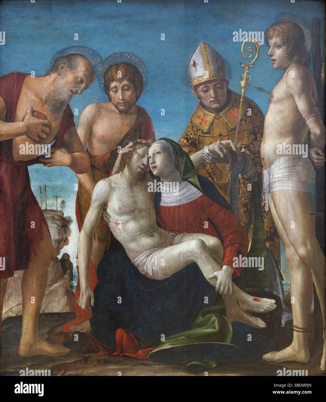 This painting, titled 'Pietà,' was created by Bernardino Zenale (d. 1526), depicting the Virgin ...