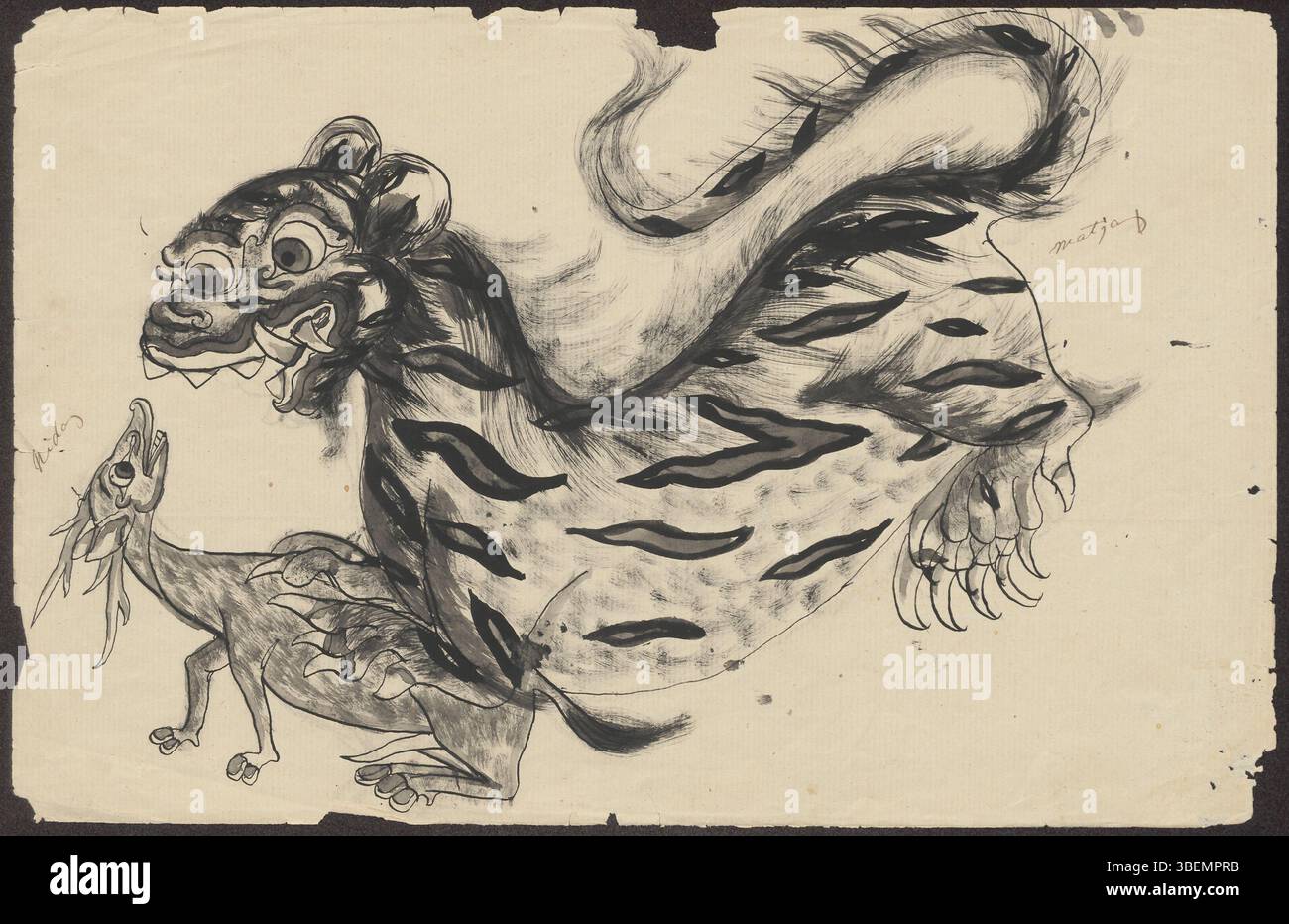 A sheet illustrating two animal pairs: a tiger and a deer, and a tapir ...