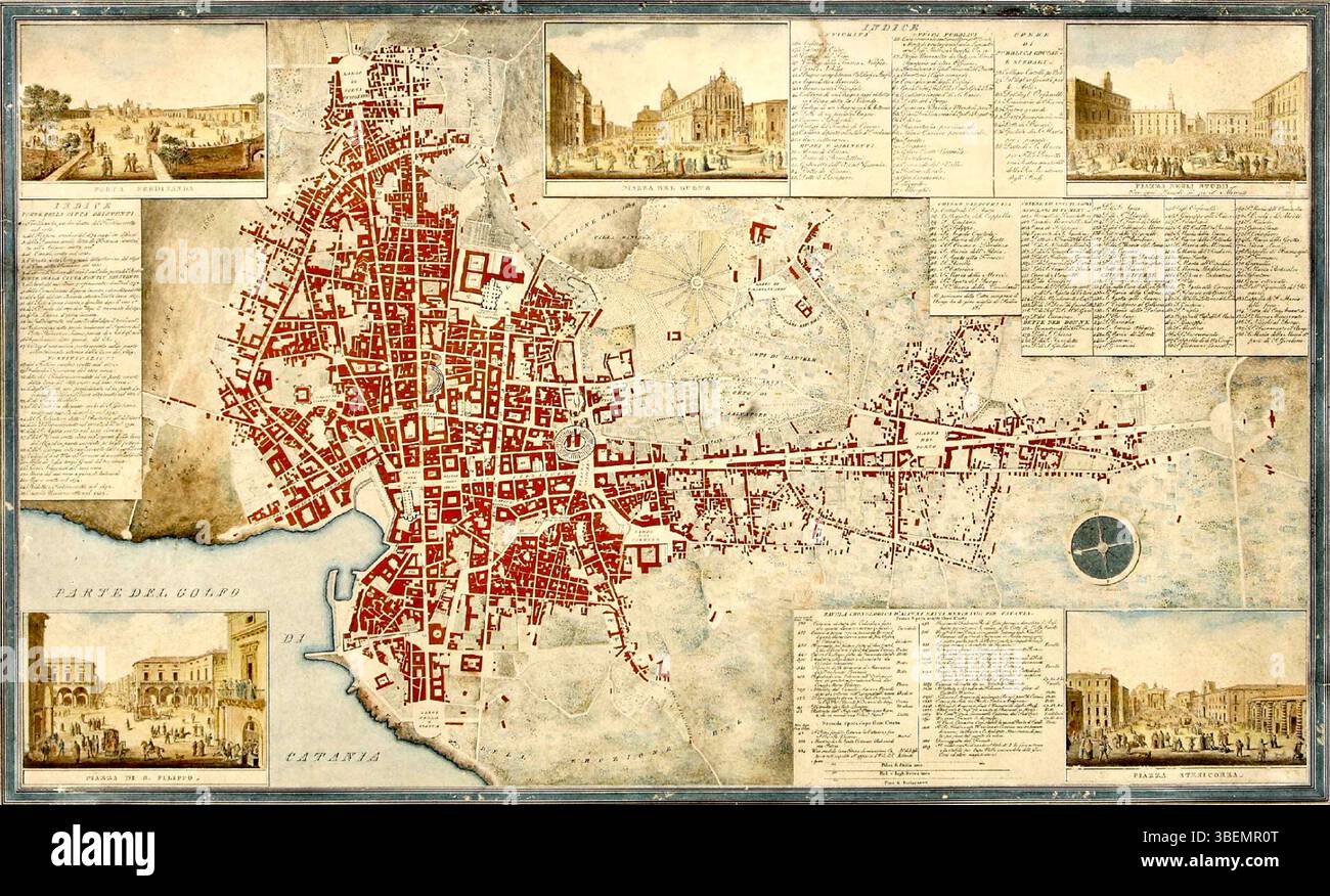 A topographic map of the city of Catania, drawn by Sebastiano Ittar in ...