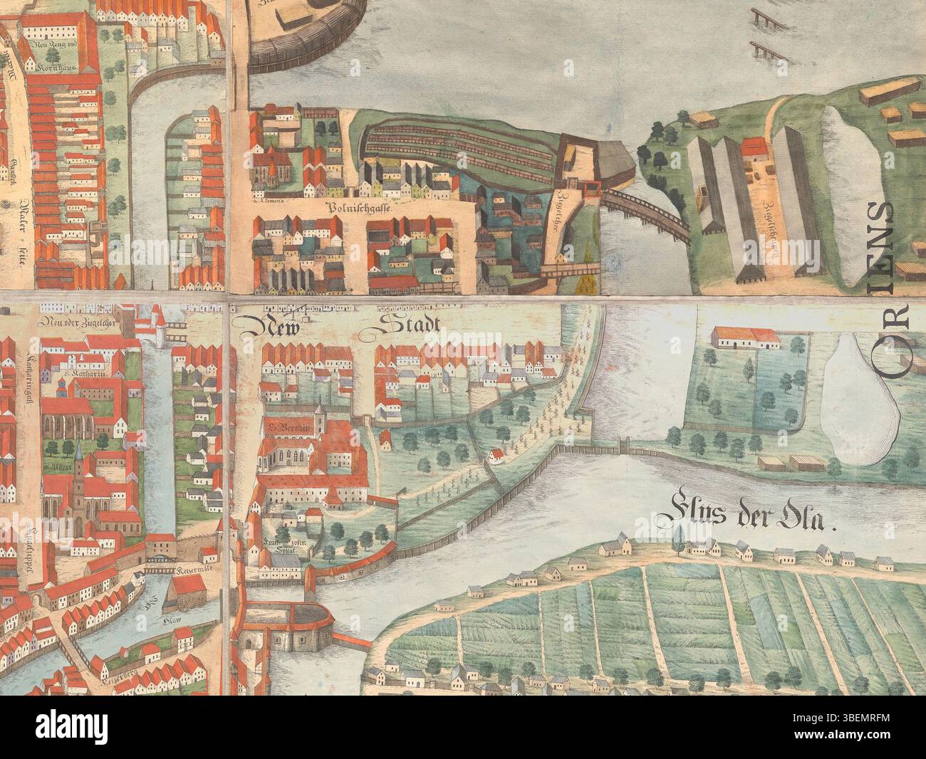 A 1562 axonometric map of Wroclaw’s New Town, created by Barthel and ...