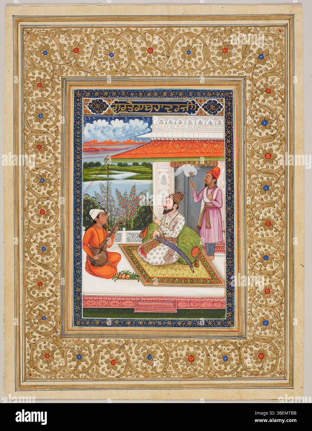This painting from circa 1800-1840 depicts Guru Tegh Bahadur, the ninth Sikh Guru, from a series ...