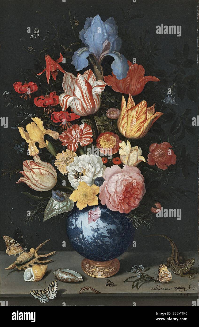 This 1628 still life painting by Balthasar van der Ast features a ...