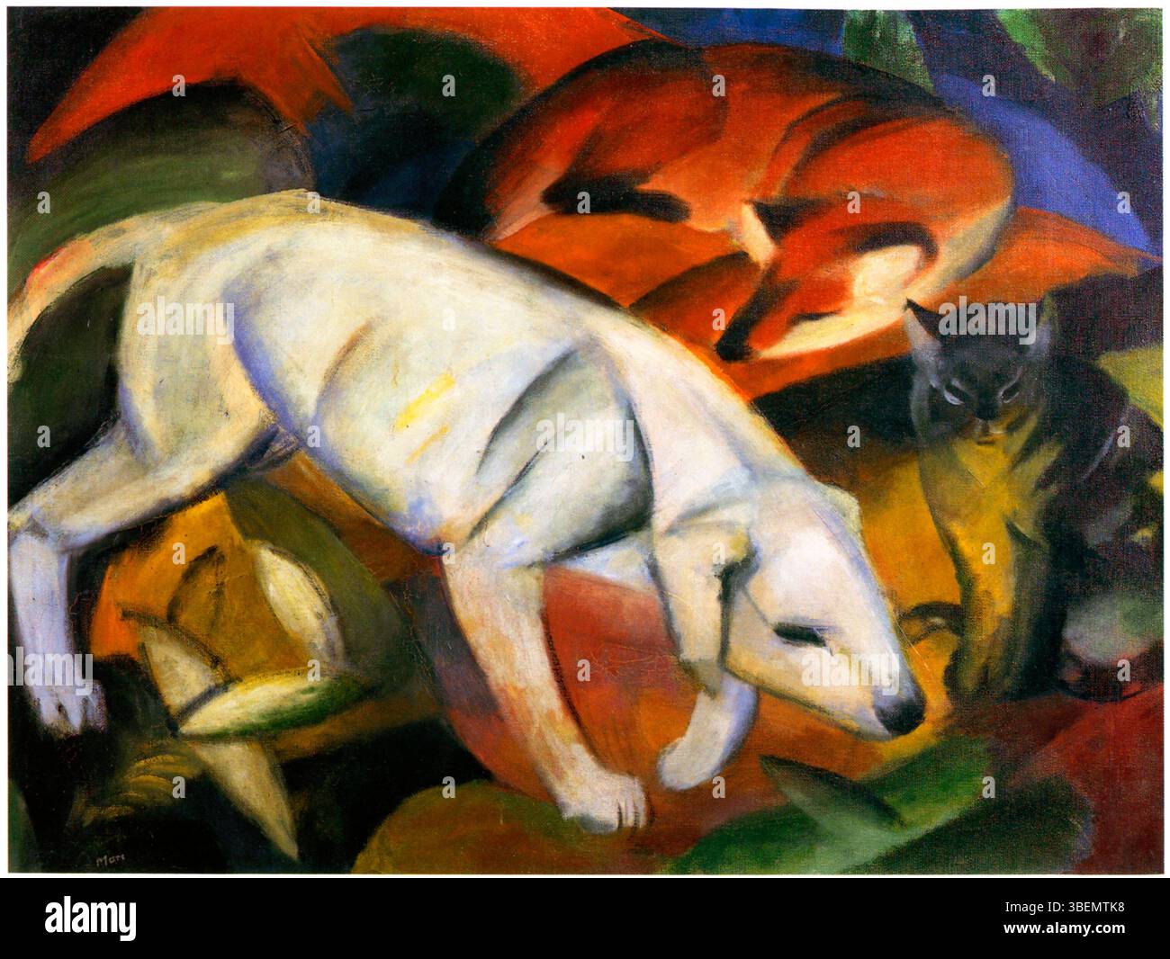 Franz Marc’s 'Drei Tiere' (Three Animals) shows a dog, fox, and cat ...