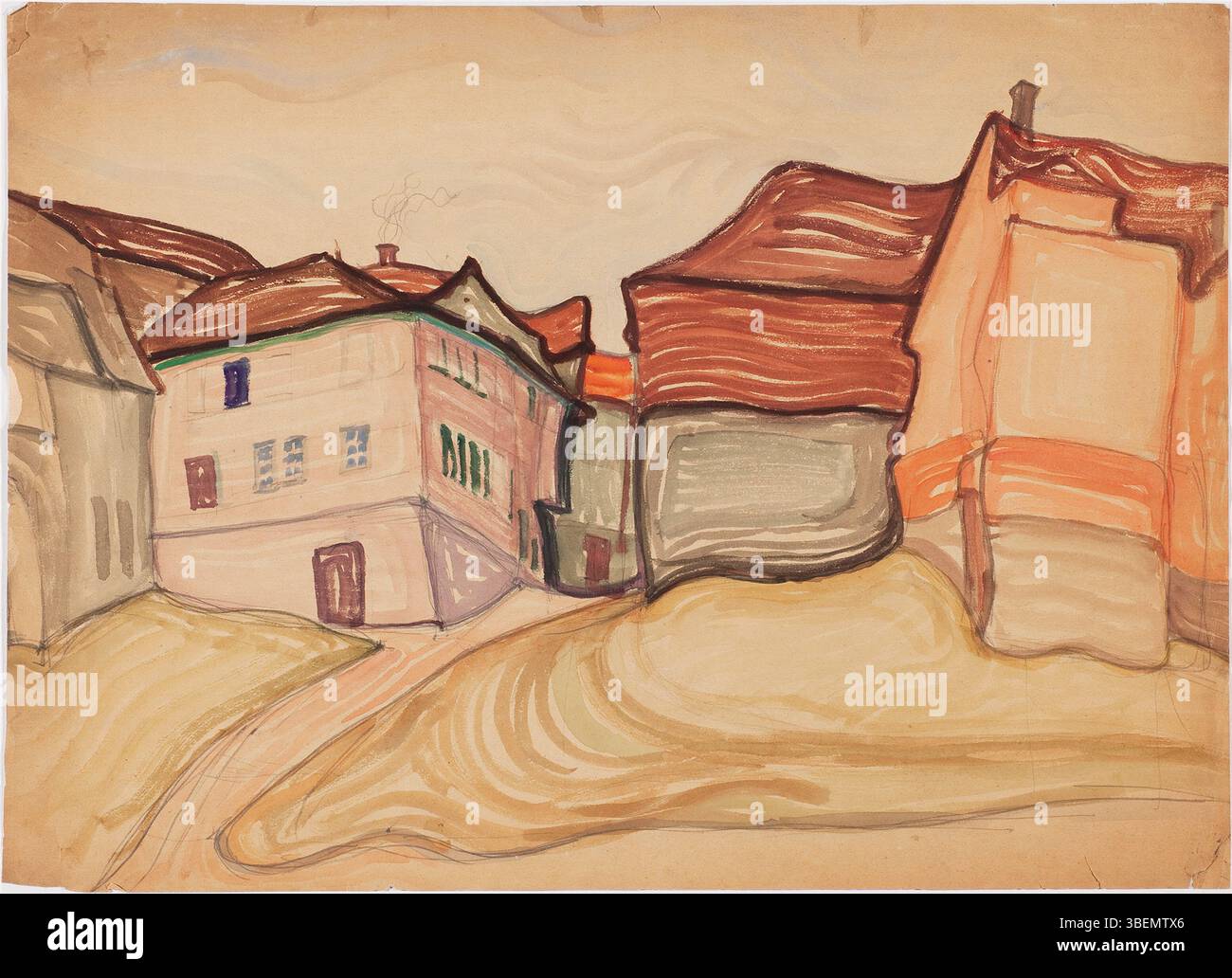 A circa 1930 painting by Henryk Barczyski, titled 'Pejza miejski ...