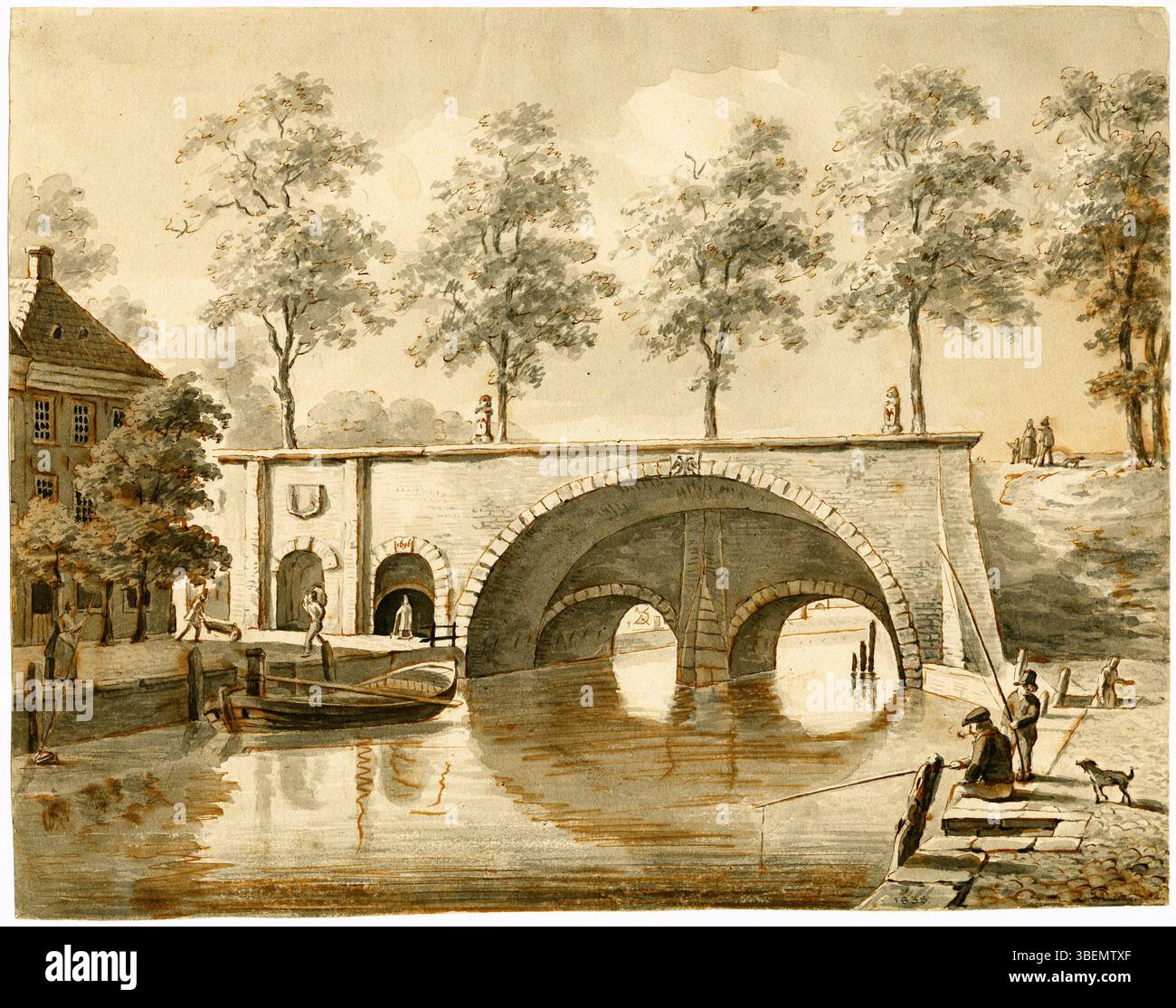 Undated drawing by Jan Ensing showing Het Klein Poortje and the Drenkelaarspijpen in the ...