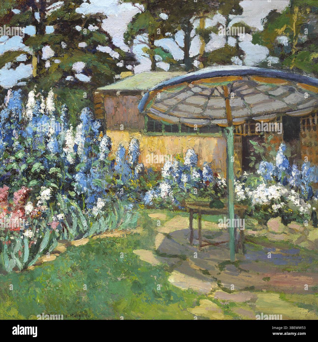 Painting titled 'A Carmel Garden' by Mary DeNeale Morgan, depicting a ...