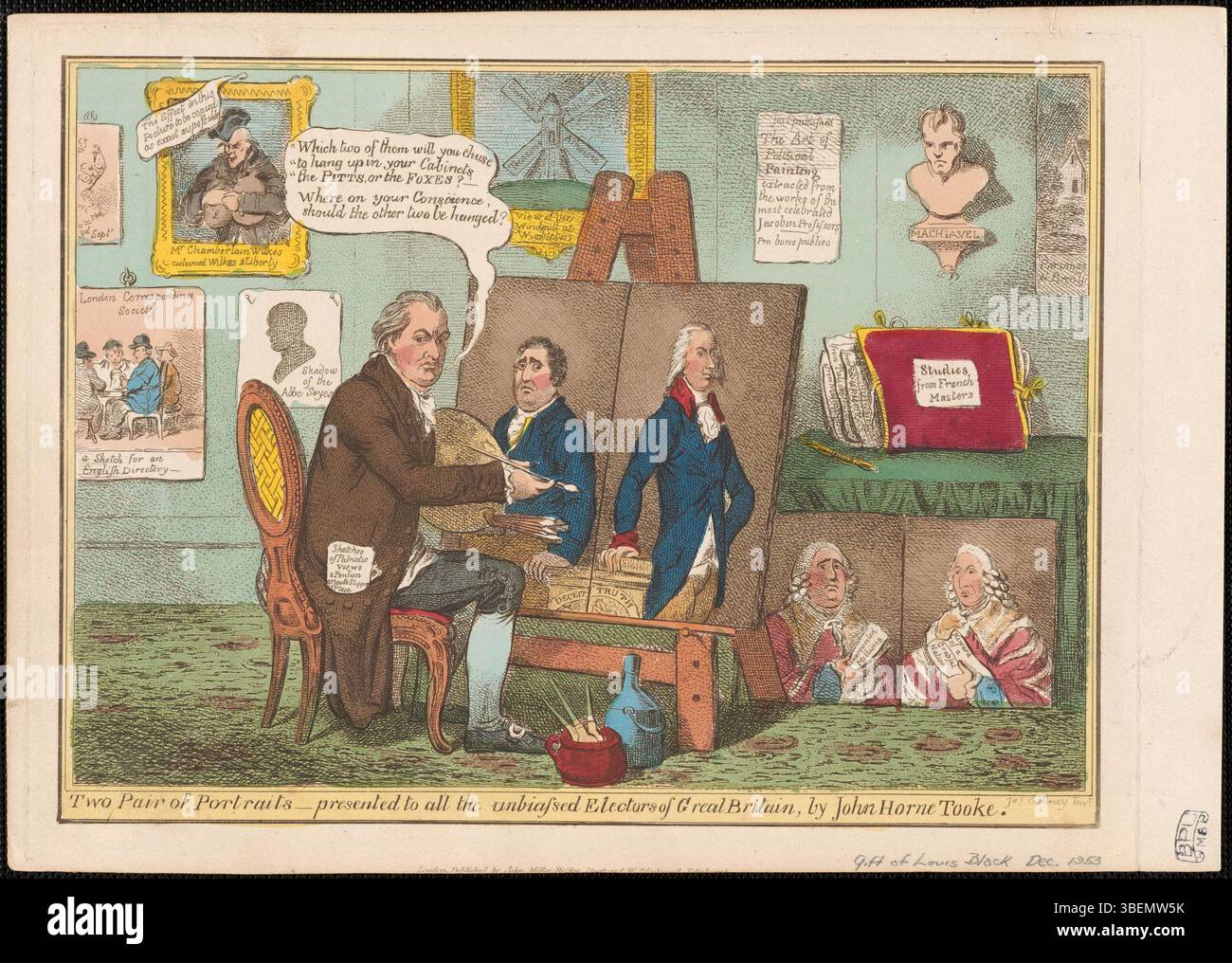 James Gillray's 1798 political caricature 'Two Pair of Portraits' was ...