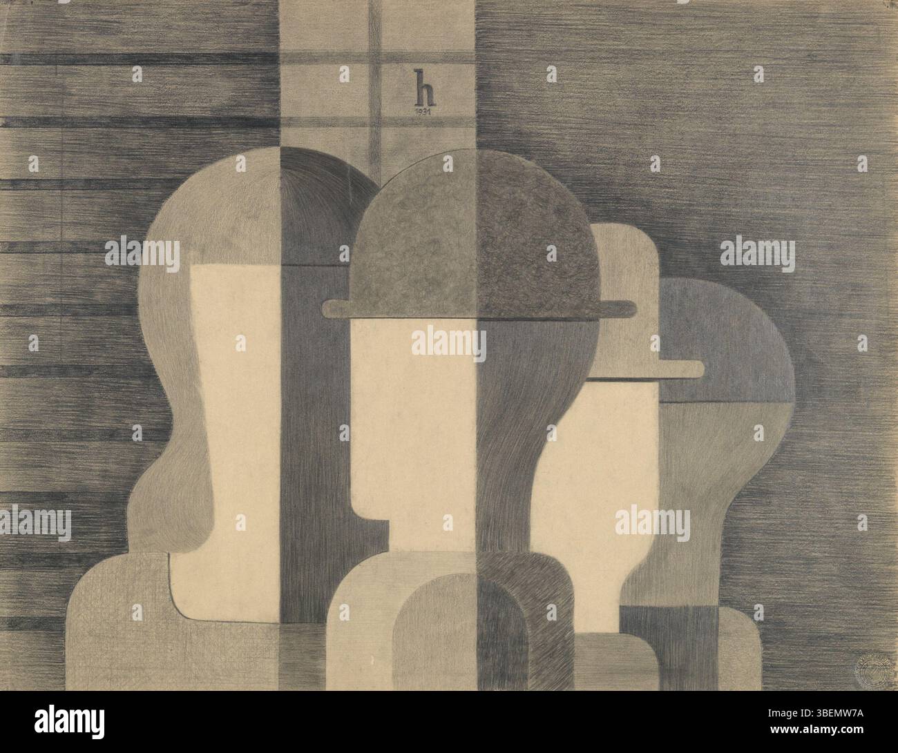 Heinrich Hoerle’s 1931 drawing, *Gruppe P*, represents a group of ...