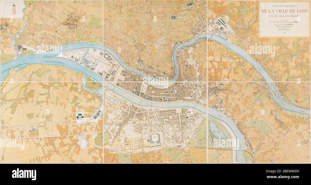 This 1863 topographical map of Lyon and its surroundings, created by ...