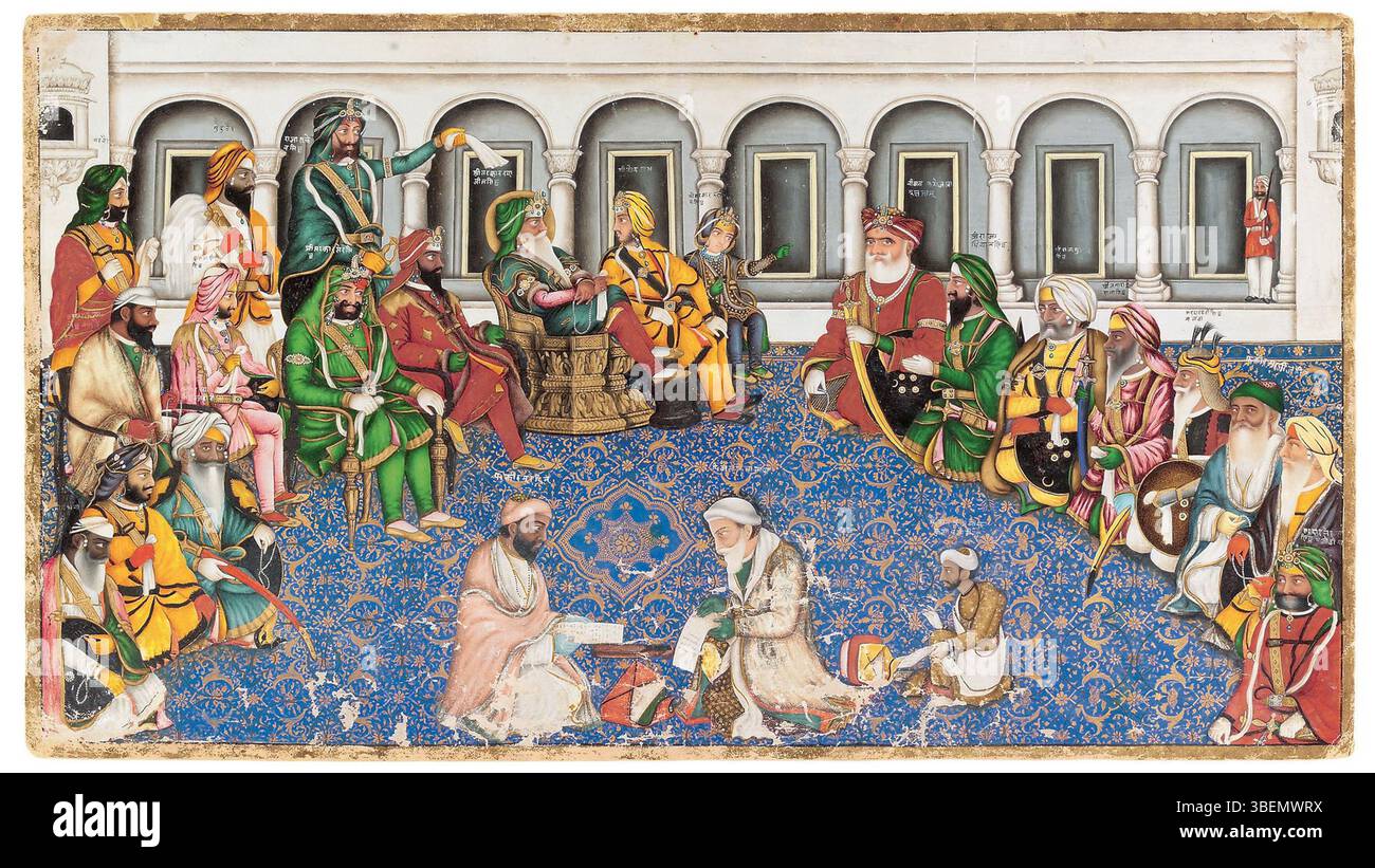 This 1850 painting by Hasan al Din depicts the Darbar (royal court) of ...