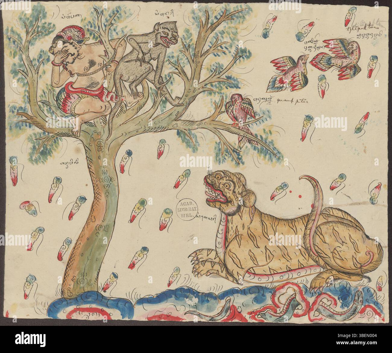 This Balinese manuscript illustration depicts a scene where the tiger ...