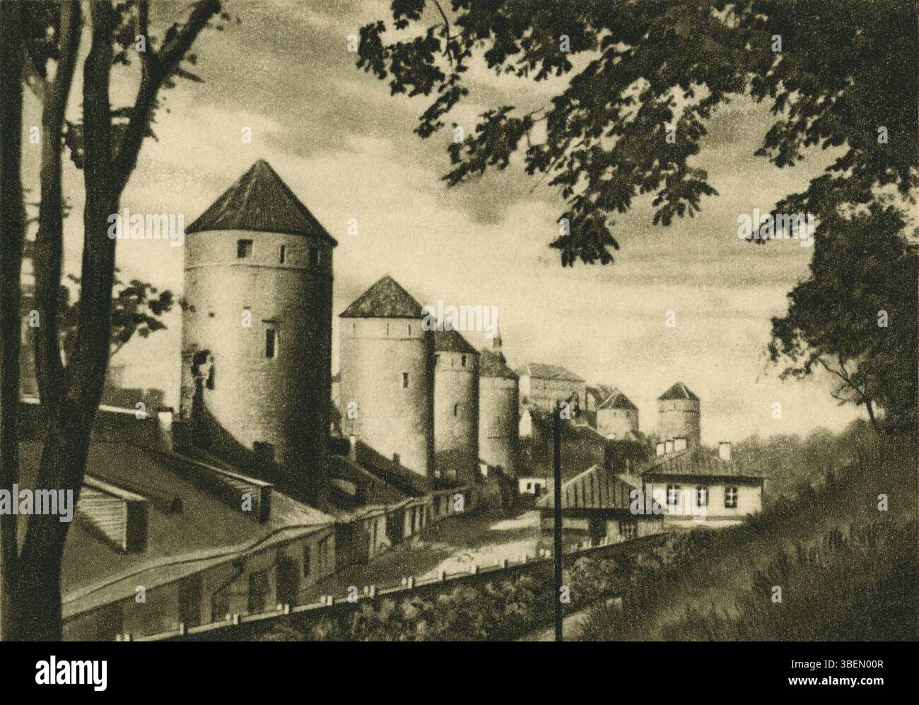 Photograph taken c.1935 showing Tallinn’s western town-wall towers ...