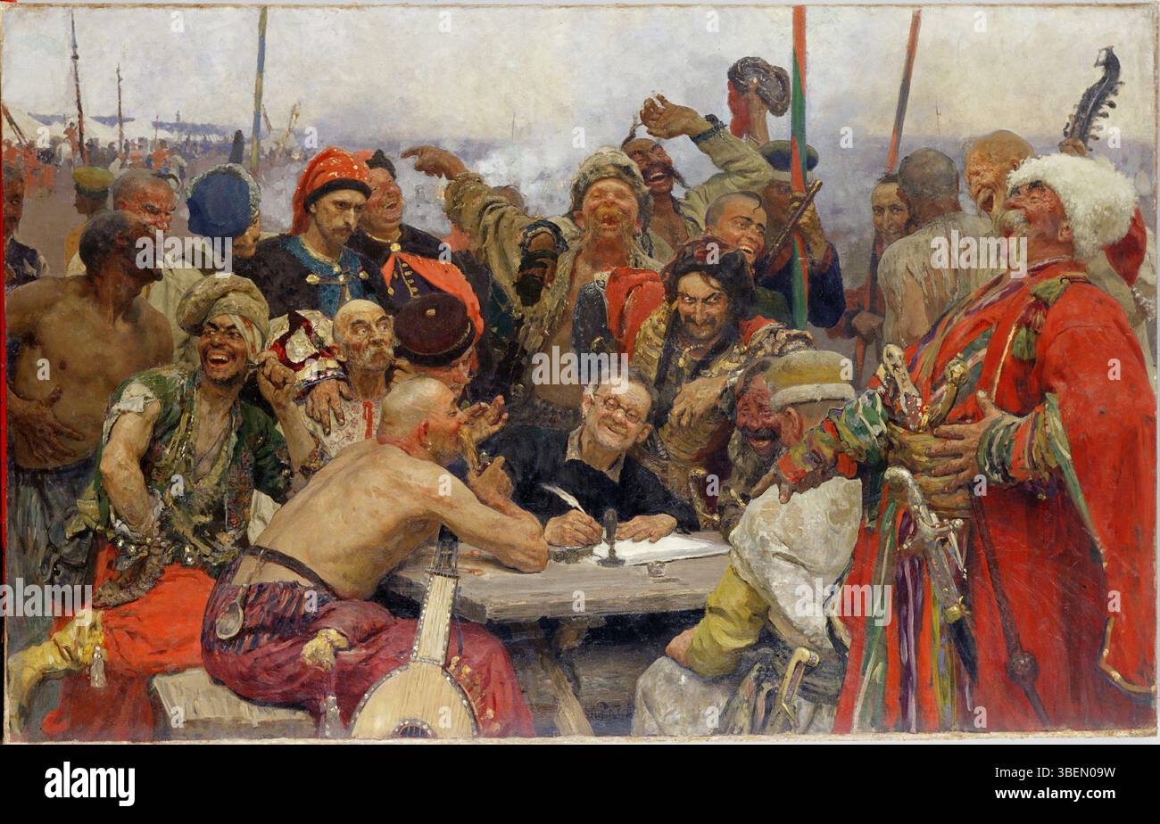 Ilya Repin's 1893 painting, 'Cossacks-v', portrays a dramatic scene ...