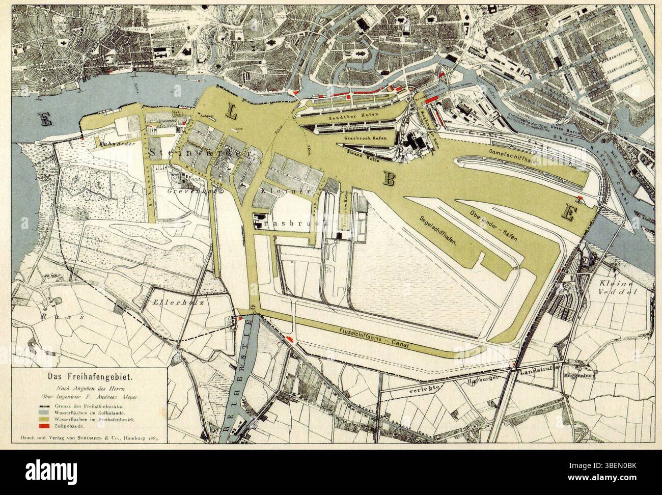 This 1884 plan by F.A. Meyer shows the layout of the Hamburg Freeport ...
